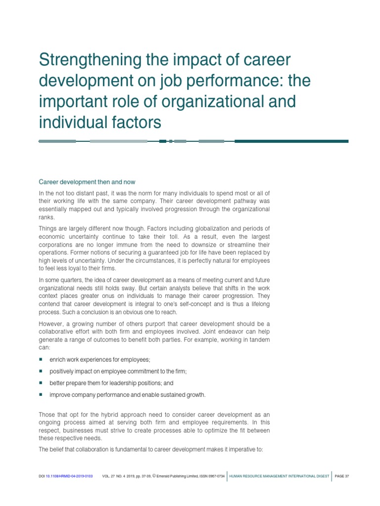 Strengthening The Impact of Career Development On Job Performance The ...