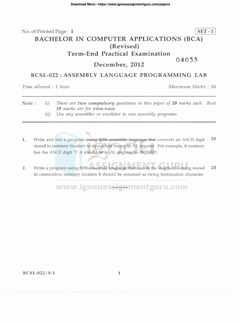BCSL 022 Previous Year Question Papers by Ignouassignmentguru | PDF | Assembly Language | Bit