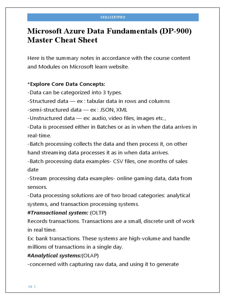 Microsoft Azure Data Fundamentals (DP-900) Master Cheat Sheet | PDF | Databases | Postgre Sql