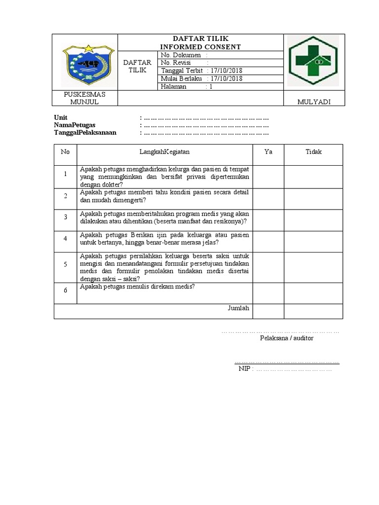 Daftar Tilik Informed Consent | PDF | Hukum