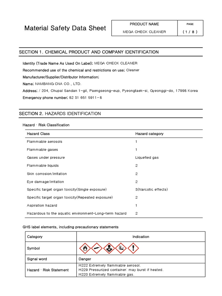 Nabakem Mega Check Cleaner MSDS | PDF | Personal Protective Equipment ...