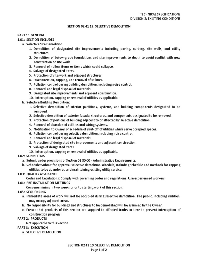 Section - 02 41 19 - Selective Demolition | PDF | Demolition | Marine ...