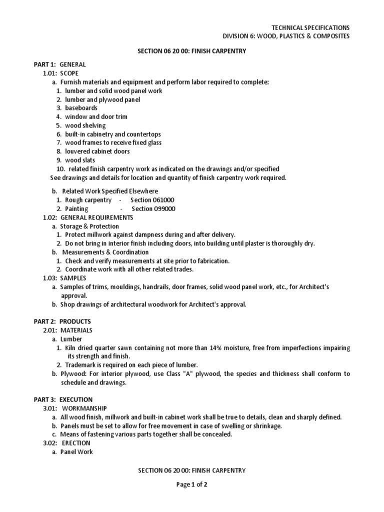 Finish Carpentry Technical Specifications | PDF | Cabinetry | Lumber