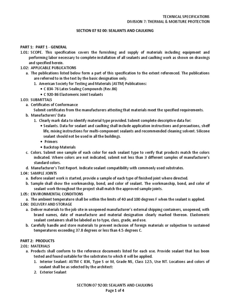 Sealant and Caulking Specifications | PDF | Concrete | Masonry