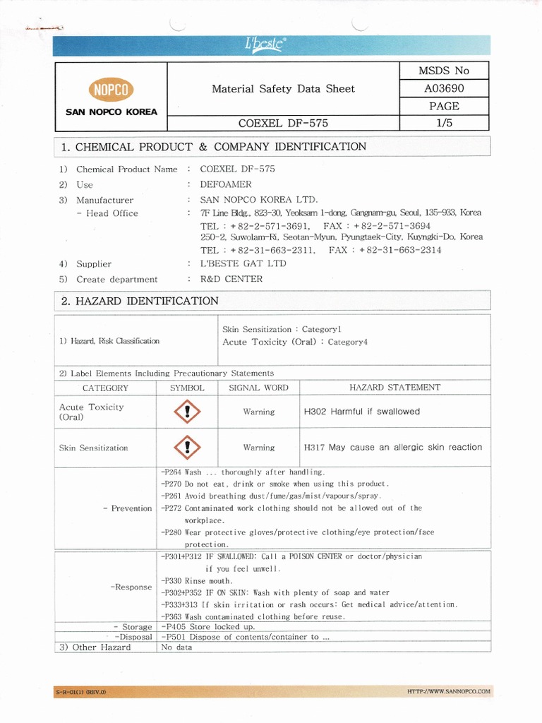Msds - Co-Excel | PDF