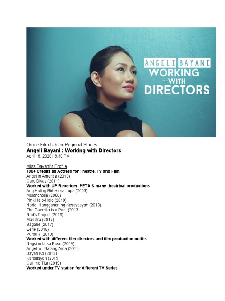 Working With Directors With Miss Angeli Bayani | PDF