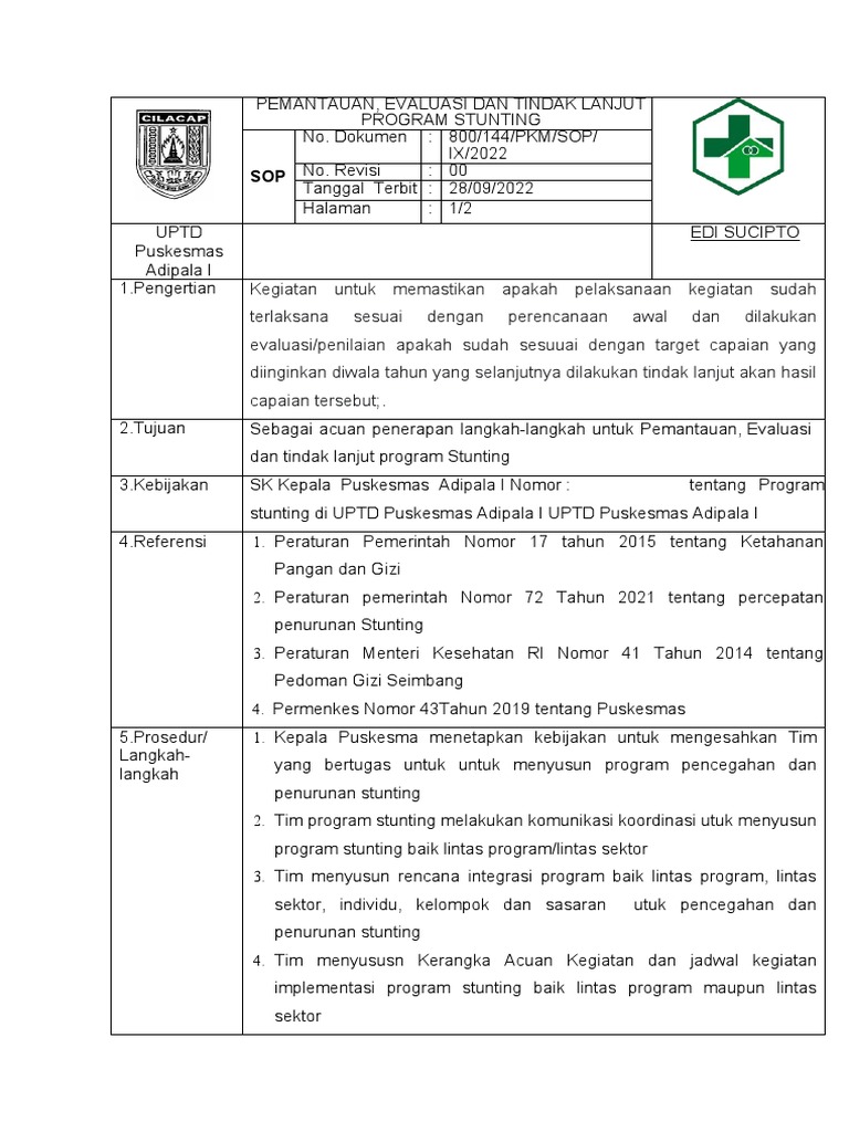 Sop Pmantauan, Evaluasi Dan TL Stunting | PDF | Bisnis