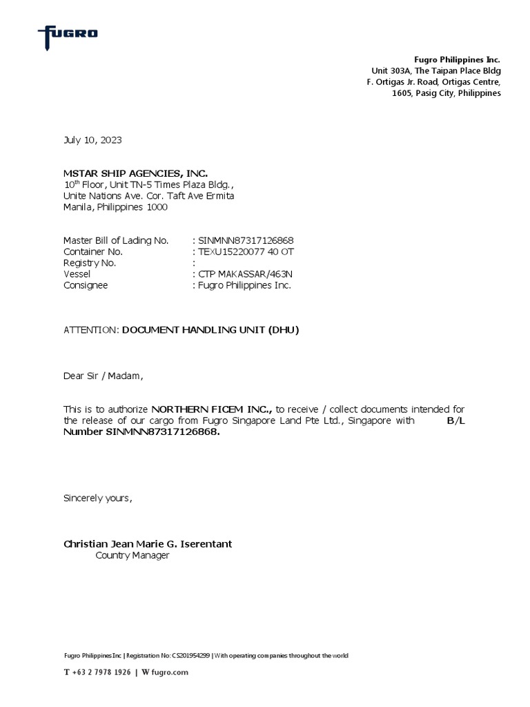 Authorization Letter for Document Collection | PDF