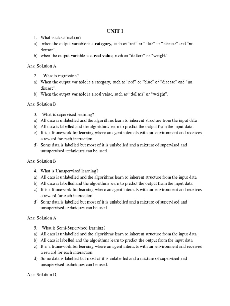 Ml Unit 1 Mcq Download Free Pdf Dependent And Independent Variables