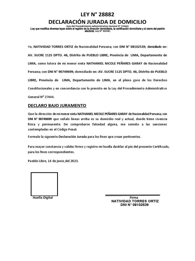 Declaracion Jurada Domiciliaria | PDF