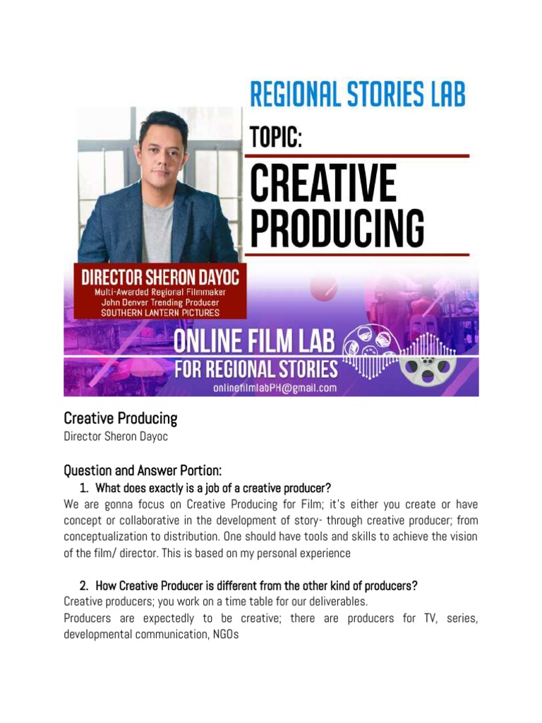 Creative Producing by Director Sheron Dayoc | PDF | Filmmaking