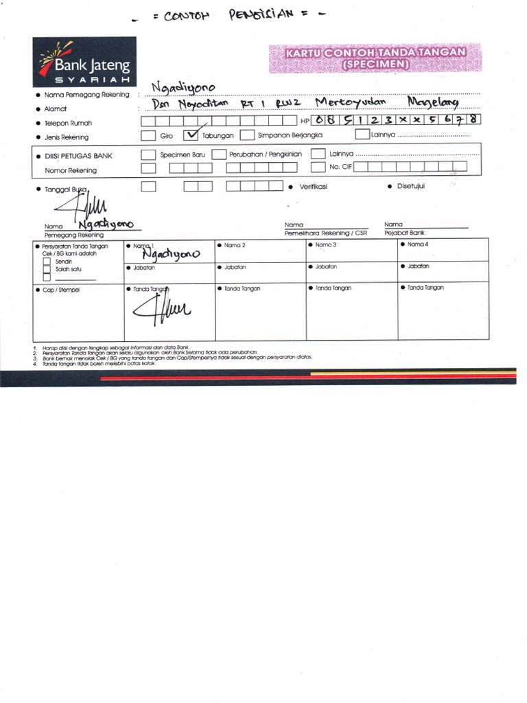 Contoh Pengisian Form Pembukaan Rekening Ib Amanah | PDF