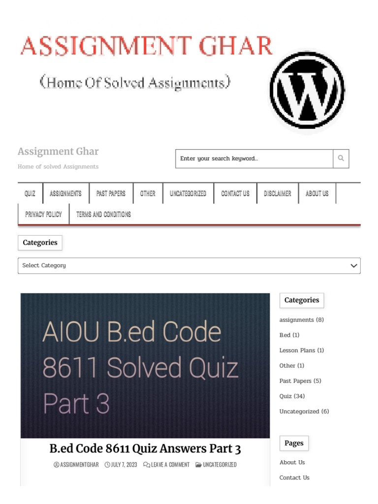 B.ed Code 8611 Quiz Answers Part 3 | PDF | Mentorship | Critical Thinking