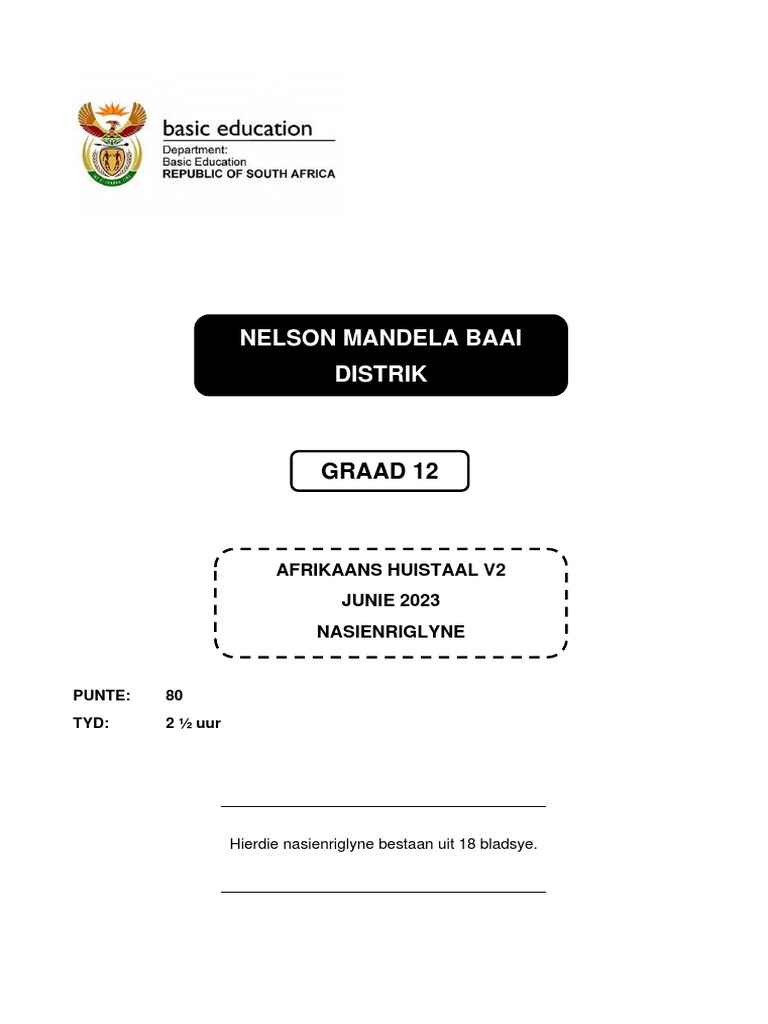 Afrikaans HT GR 12 Junie 2023 Vraestel 2 Nasienriglyne FINAAL | PDF
