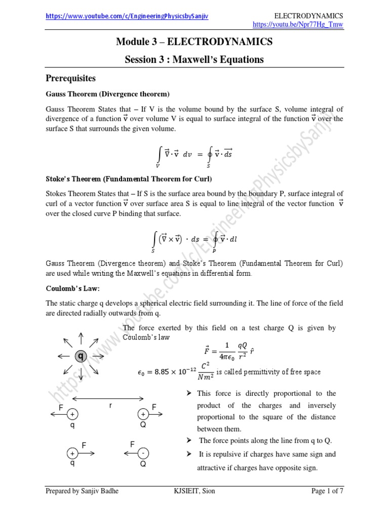 03 Electrodynamics Session 3 (Maxwell Equations) | Download Free PDF | Magnetic Field | Electric ...