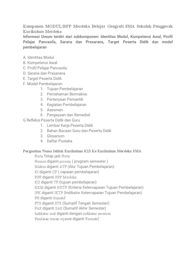 Komponen Perangkat Pembelajaran Kurikulum Merdeka | PDF