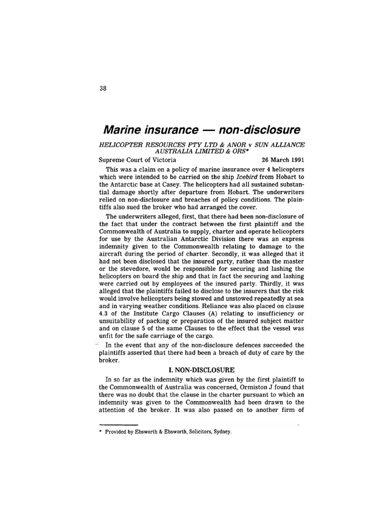 Marine Insurance-Non Disclosure | Download Free PDF | Insurance | Cargo