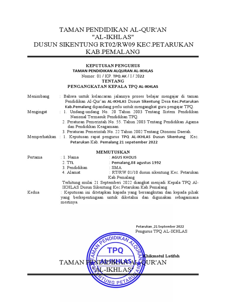 SK Kepala TPQ | PDF