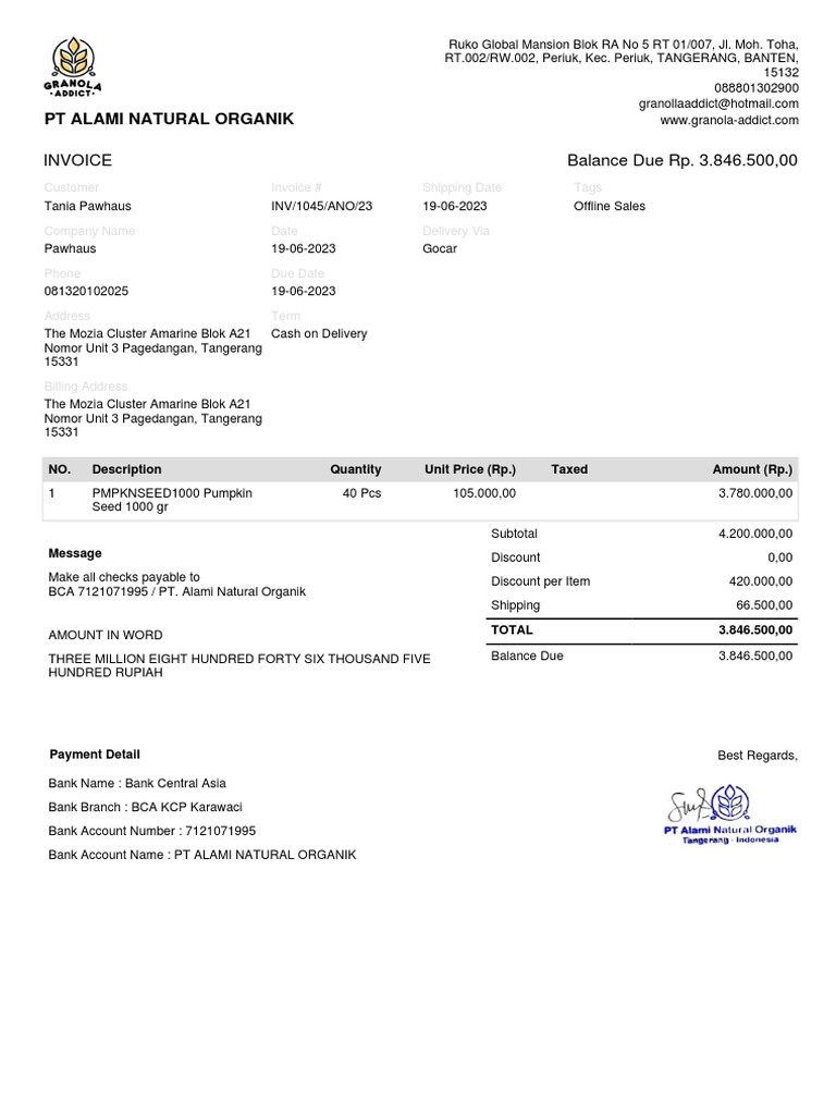 Sales Invoice-INV1045ANO23 | PDF | Invoice | Payments