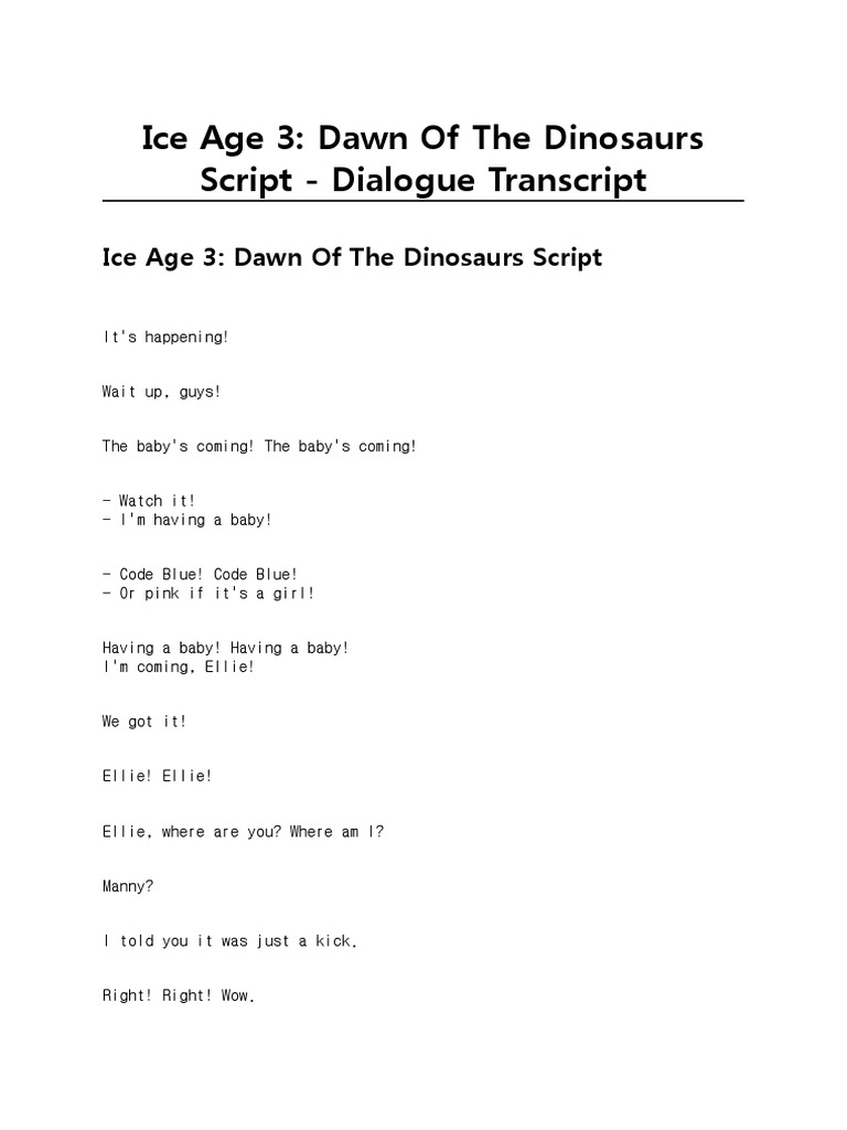 Ice Age 3: Dawn of the Dinosaurs Script | PDF | Mystery, Thriller ...