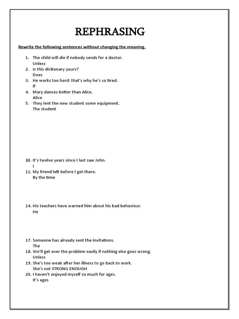 Sentence Rephrasing Exercises | PDF | Art | Mystery, Thriller & Crime ...