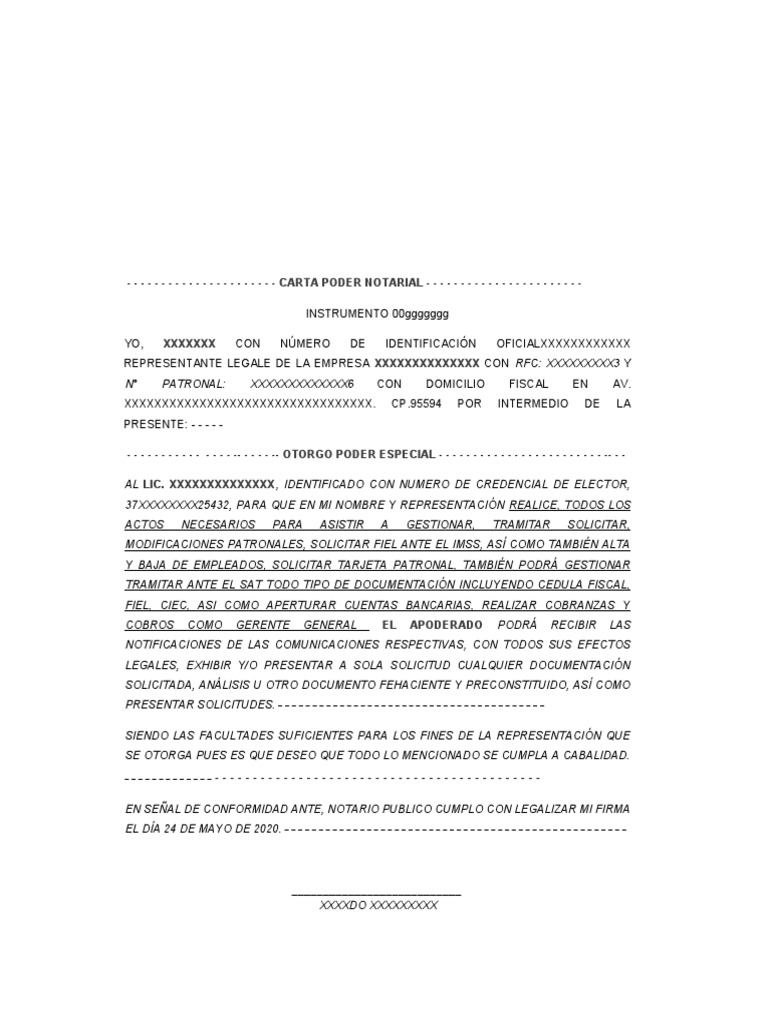 Carta Poder Notarial 1 | PDF | Finanzas y dinero