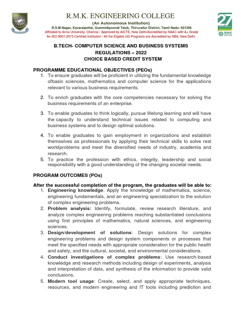 Csbs 2022 Syllabus RMK | PDF | C++ | Method (Computer Programming)