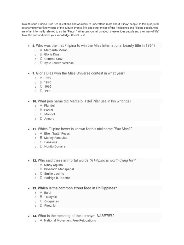Filipino Quiz Bee 2 | PDF