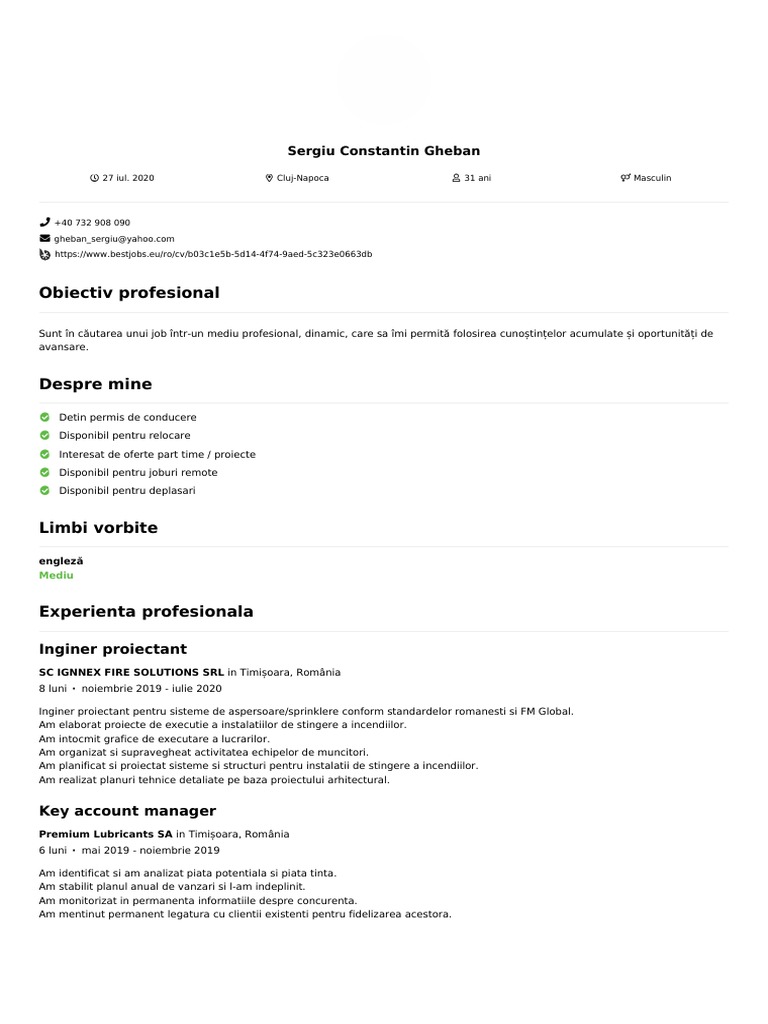 CV Sergiu Constantin Gheban | PDF