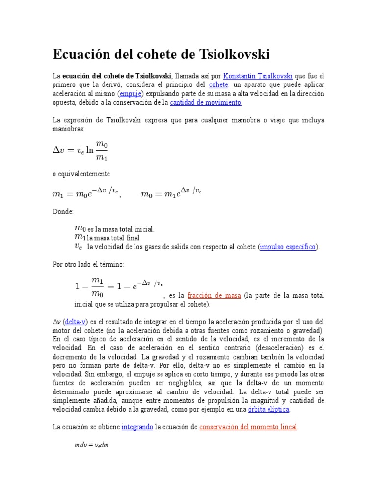 Ecuación Del Cohete de Tsiolkovski | PDF | Espacio exterior | Ciencias ...