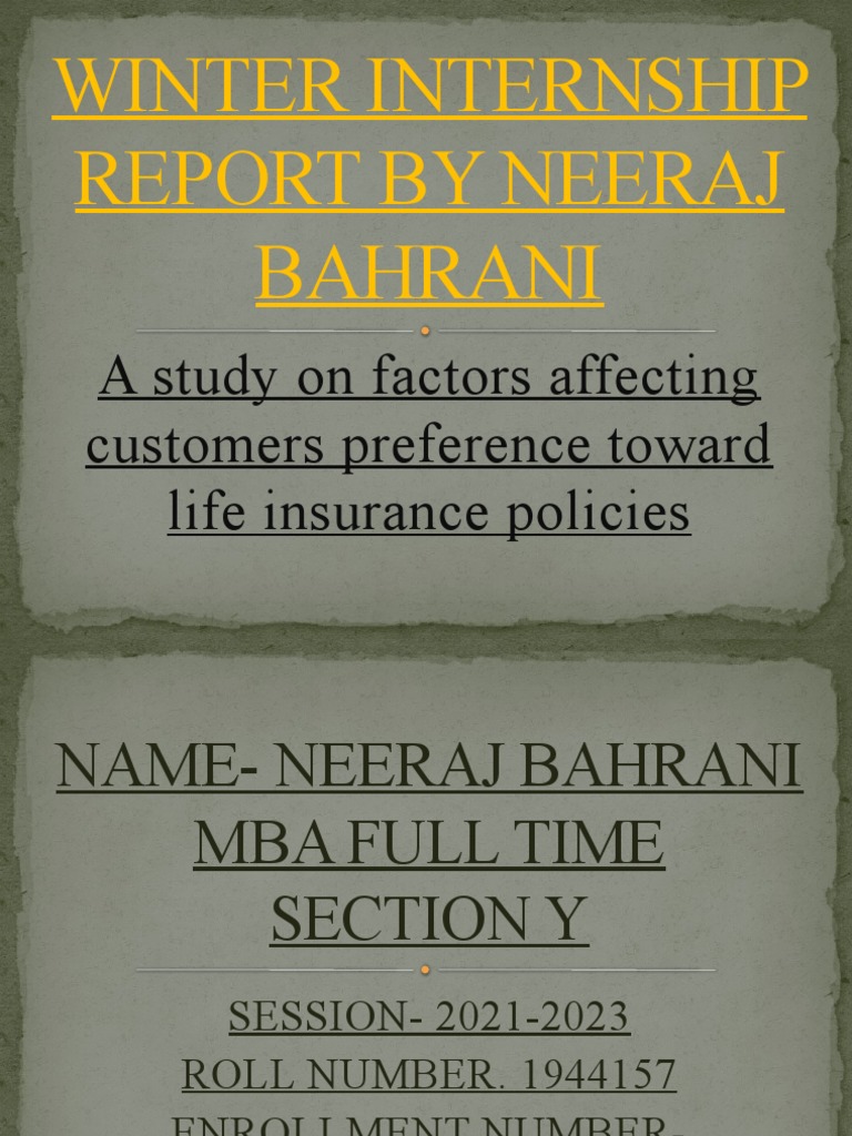 Winter Internship Report by Neeraj Bahrani | PDF | Insurance | Life Insurance