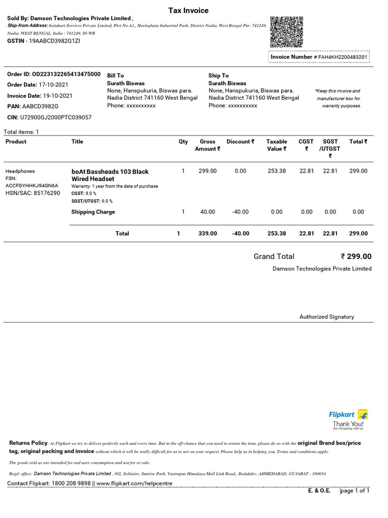 Headphones Invoice: Damson Tech | PDF | Taxes | Government Finances