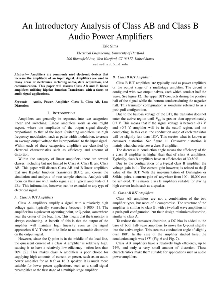 Class AB vs. Class B Audio Amplifiers | PDF | Amplifier | Bipolar ...