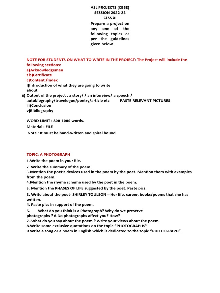 CL Xi Asl Projects | PDF | Poetry | Writing