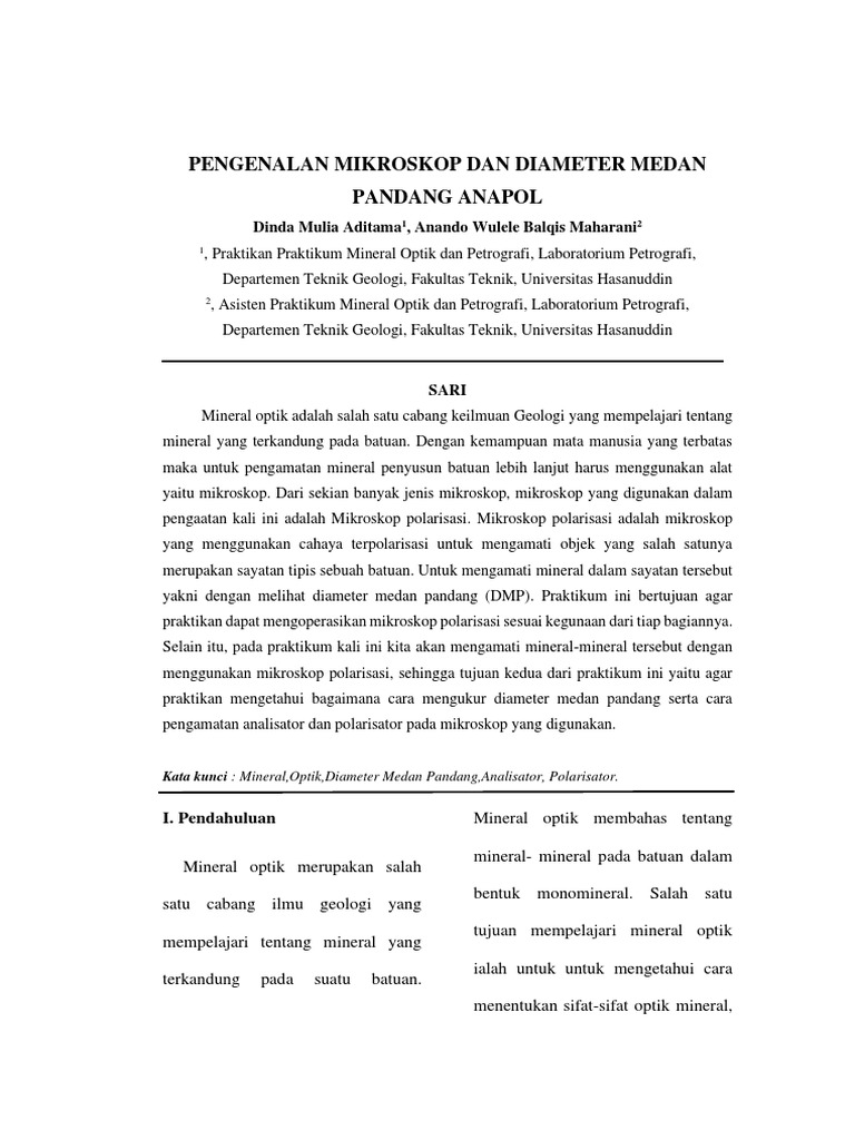 Jurnal Acara 1 Mineral Optik | PDF
