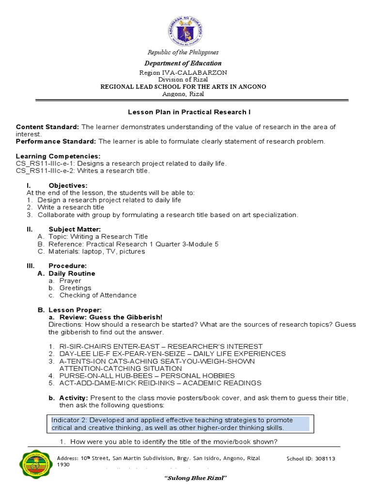 PR1 Writing A Research Title | PDF | Learning | Thought