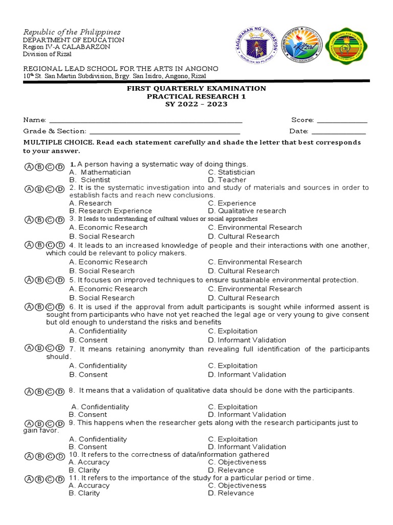 1st Periodic Test in PR1 | PDF | Quantitative Research | Qualitative ...