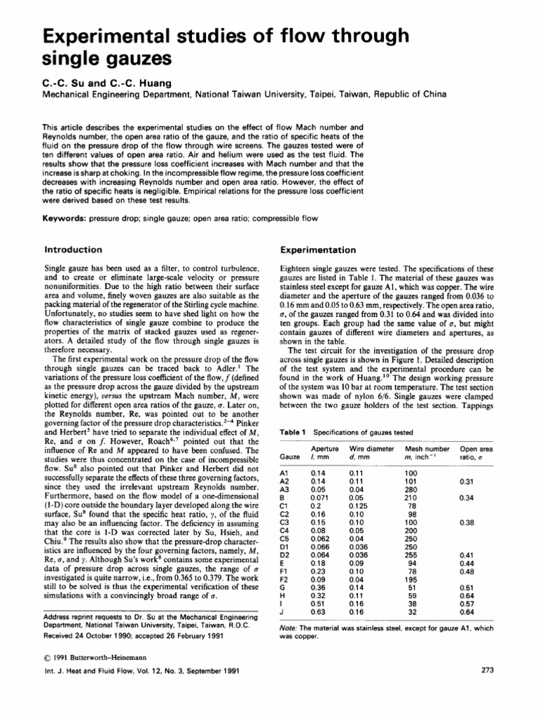 Experimental Studies of Flow Through Single Gauzes | PDF | Pressure ...
