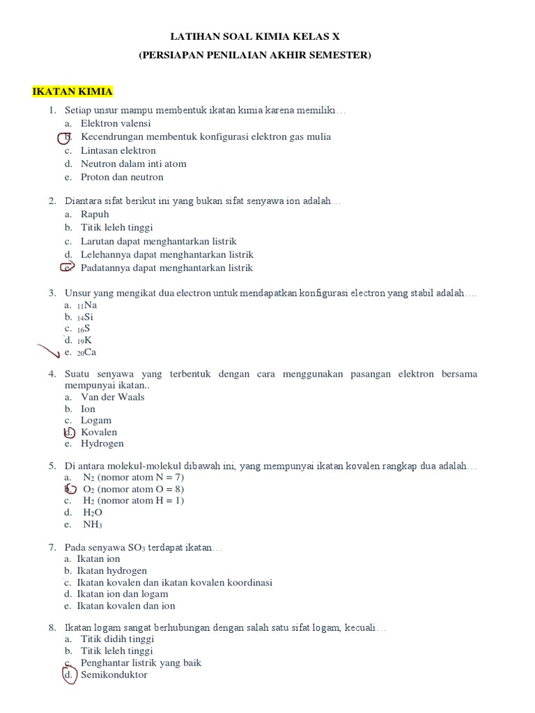 Soal Kimia Kelas X PAS | PDF