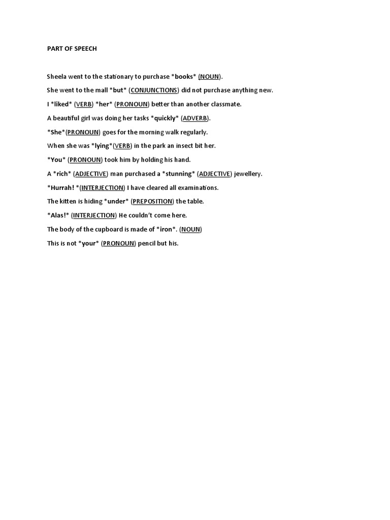 Part of Speech Practice | PDF