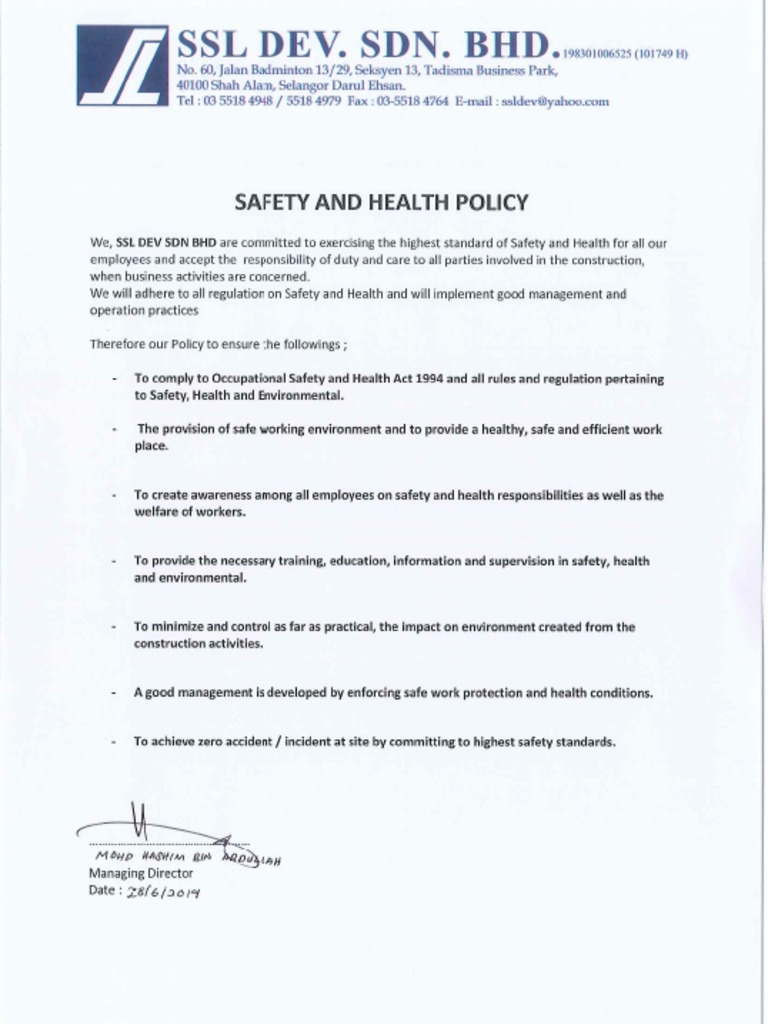 Company Safety Policy | PDF