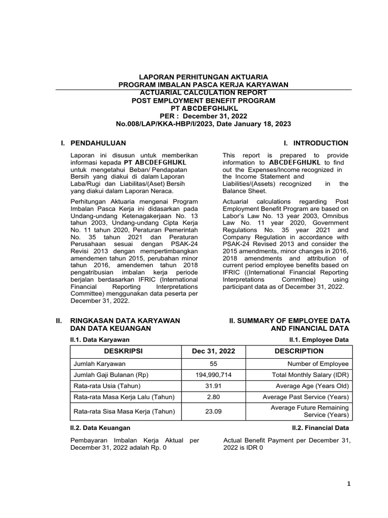 Contoh Laporan Aktuaria | PDF