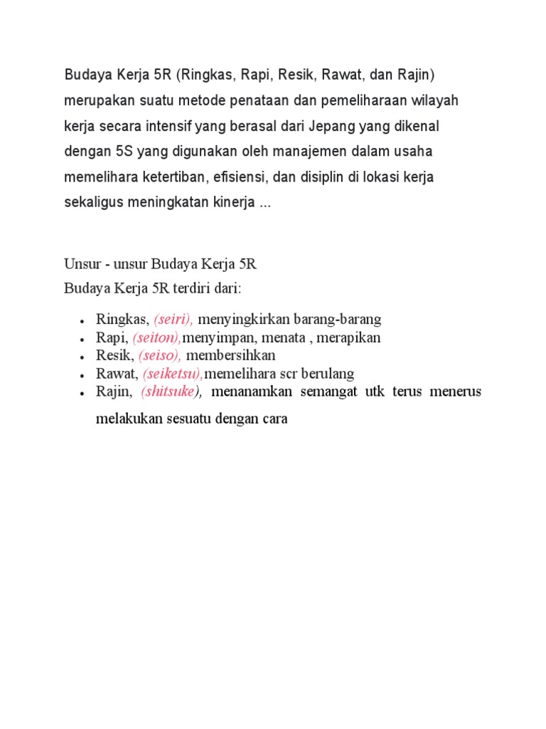 Budaya Kerja 5R | PDF