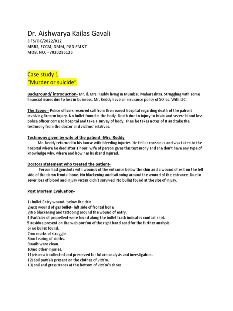 Case Study Firearm Investigation Pdf Crimes Crime Violence