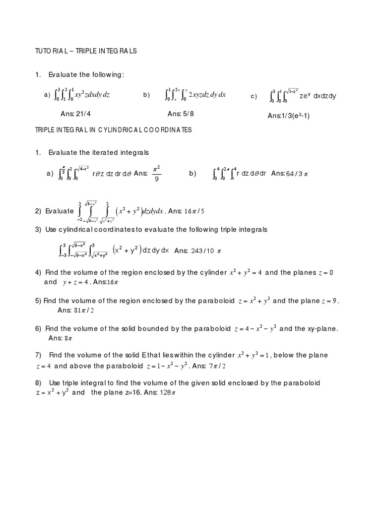 TUTORIAL - Triple Integral | PDF | Sphere | Integral