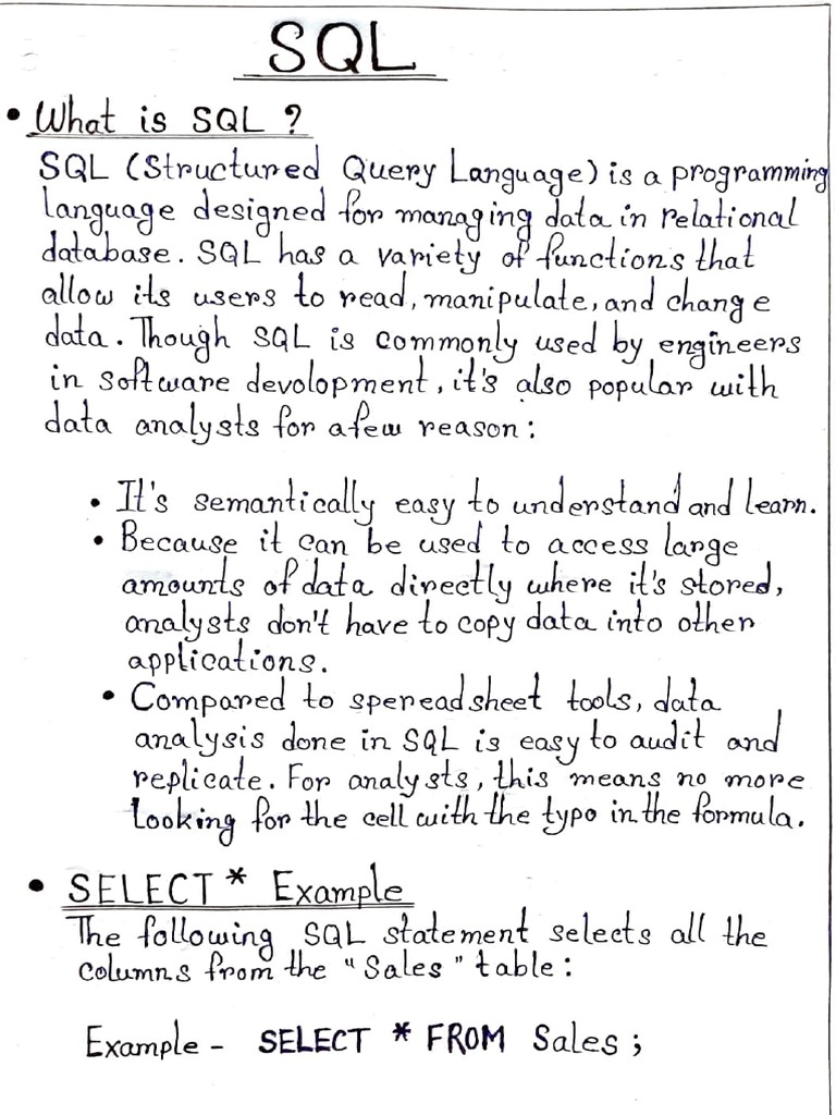 SQL Handwritten Notes 1687684872 | PDF | Boolean Data Type | Data
