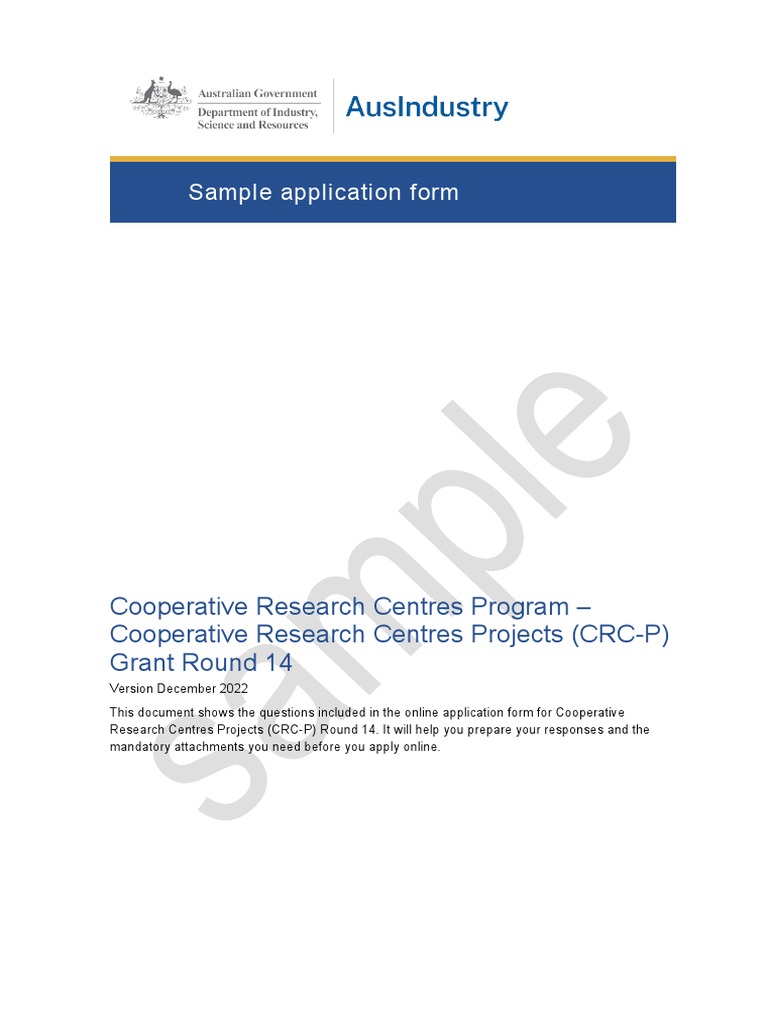 CRC-P Round 14 Sample Application Form | PDF | Intellectual Property ...