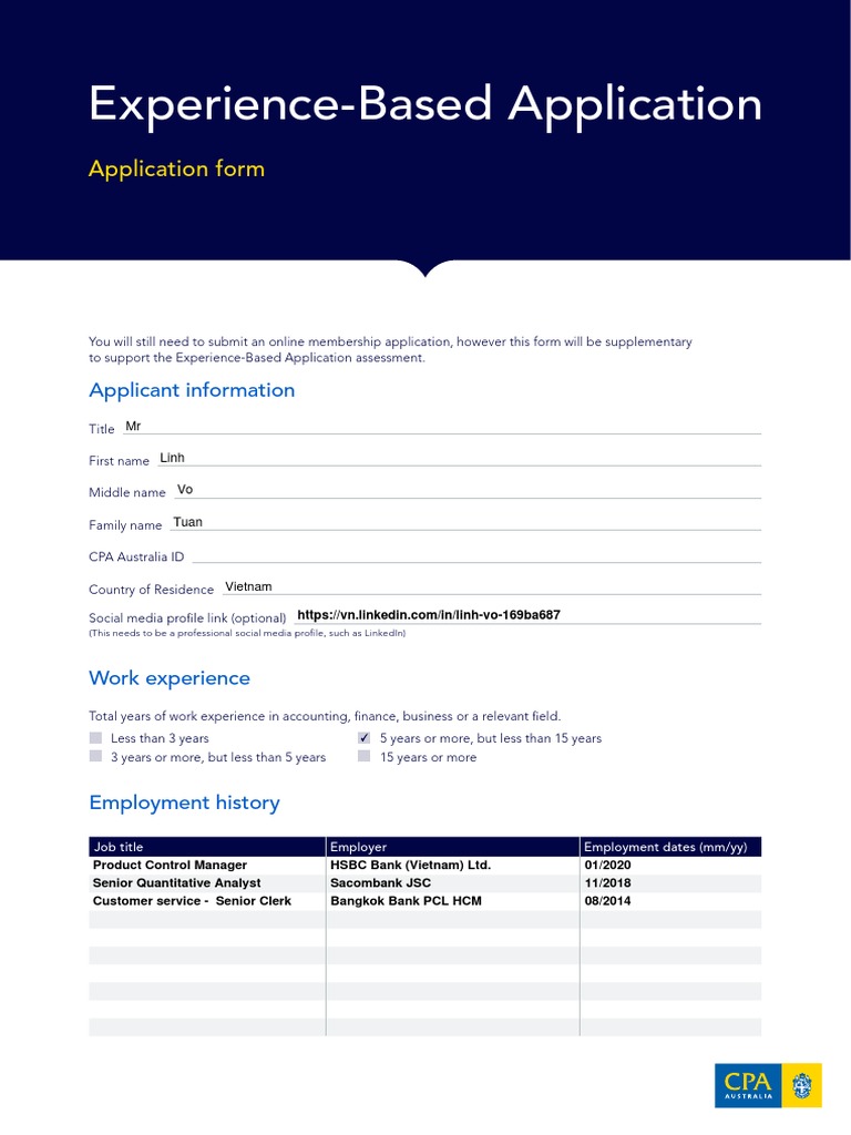 CPAAOM4016 - Experience-Based Application Form | PDF | Accounting | Risk