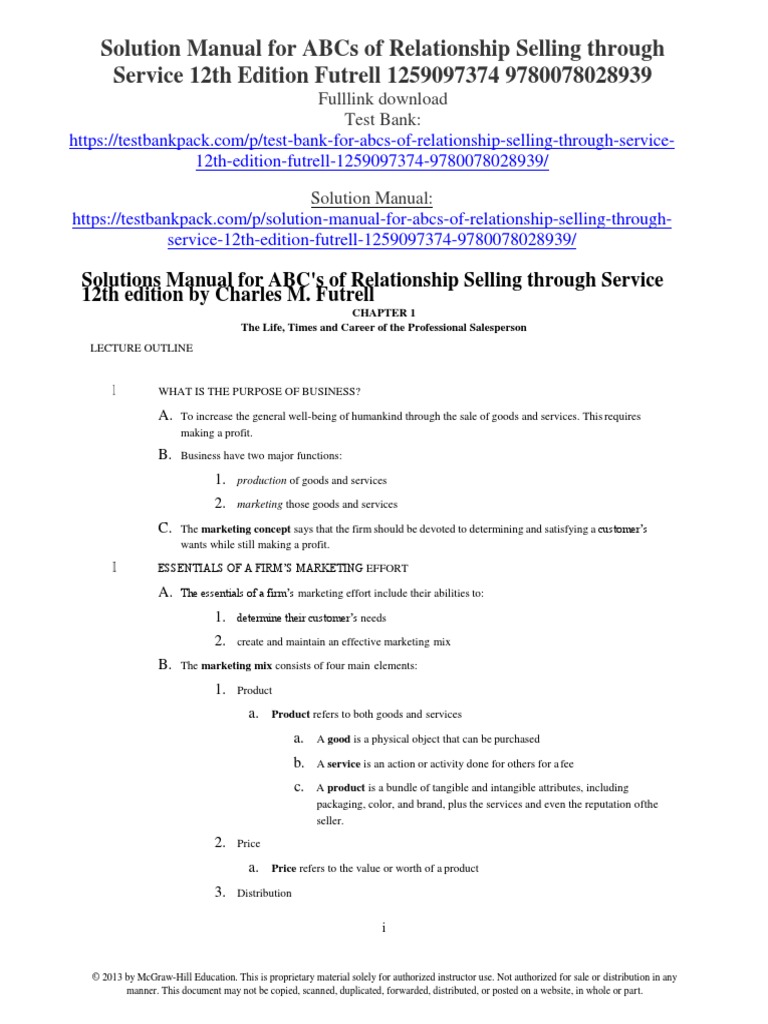 ABCs of Relationship Selling Through Service 12th Edition Futrell ...