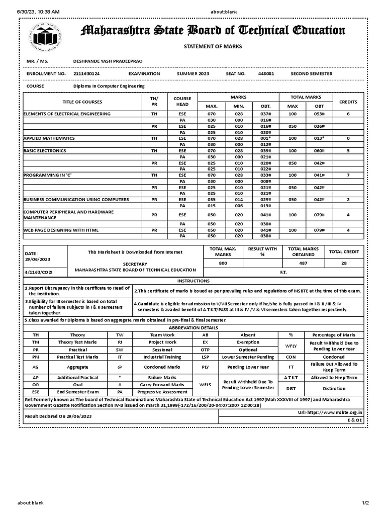 Maharashtra State Board of Technical Education | PDF | Computing